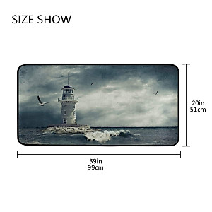 MOYYO Kitchen Mat Lighthouse On The Sea Kitchen Rug Mat Anti-Fatigue Comfort Floor Mat Non Slip Oil Stain Resistant Easy to Clean Kitchen Rug Bath Rug Carpet for Indoor Outdoor Doormat
