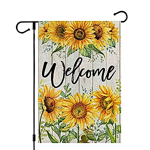 CROWNED BEAUTY Summer Garden Flag Welcome Sunflower 12x18 Inch Small Double Sided for Outside Yard Flag