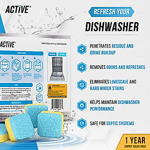 ACTIVE Washing Machine And Dishwasher Cleaning Tablets Bundle - Includes 12 Month Supply Dishwasher Cleaner Deodorizer & Washing Machine Descaler Deep Cleaning Tablets - 48 Tablet Combo