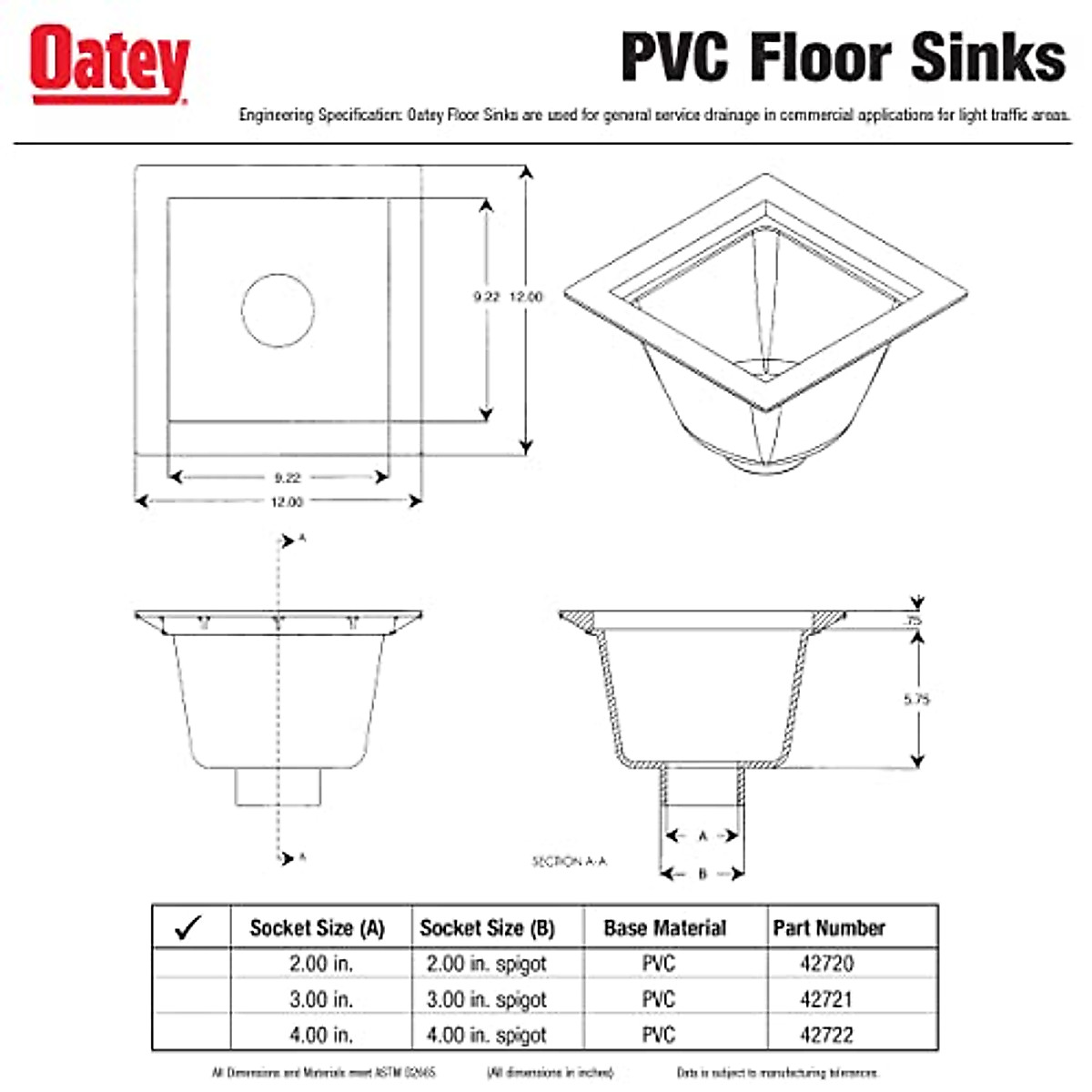 Oatey 42721 Floor-Mounted Utility Sink with 3 in. Socket, White, Small