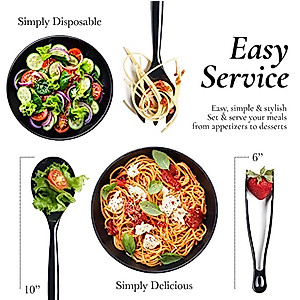 Disposable Plastic Serving Utensils - 6 Each 6" Serving Tongs, 10” Serving Spoons, 10” Serving Forks (Set of 18 – Black)