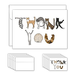 Cat Thank You Cards (6 Packs), Alphabet Thank You Cards for Cat Lovers