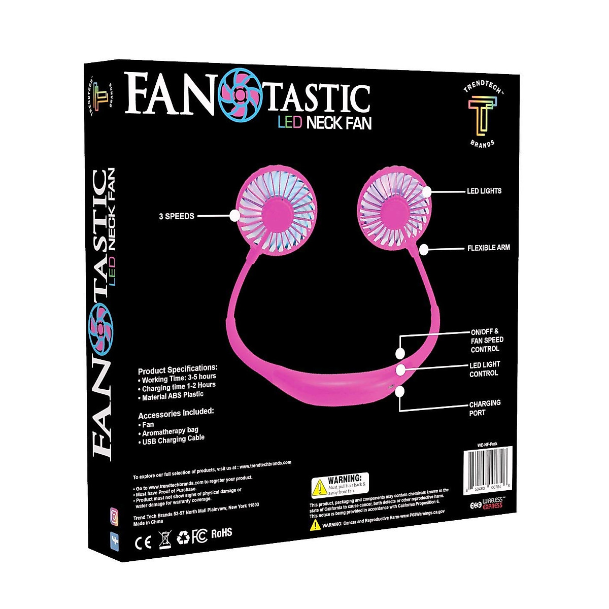 Wireless Express LED Neck Fan with Neckband - Lightweight Small Fan - Portable Mini USB Fan - Rechargeable Personal Fan (Blue)