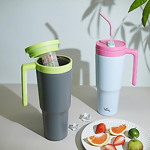 Konokyo Insulated Tumbler with Handle and Straw,40 OZ Vacuum Stainless Steel Water Bottle Travel Mug Metal Cup with Fruit Diffuser,Grey