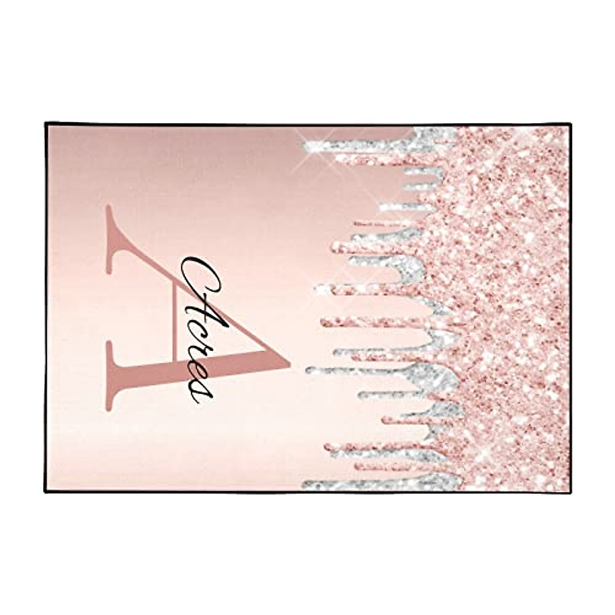 Personalized Pink Grey Drip 4'x5.2' Non-Slip Area Rug with Name Text Custom Carpet Floor Mat for Bedroom Living Room Home Decoration