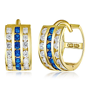 14k REAL Yellow Gold 5mm Thickness Huggie Hoop Earrings - Blue (10 x 10 mm)