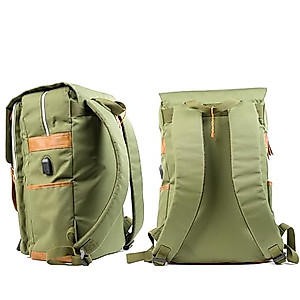 Chef Knife Bag with Leather Knife Roll Holds 10 Knives-Travel Friendly Tool bag backpack with USB Charging Port- Ample Storage Knife Carrying Case w/Back Pocket for Laptop-Sturdy & Stylish Chef Bag