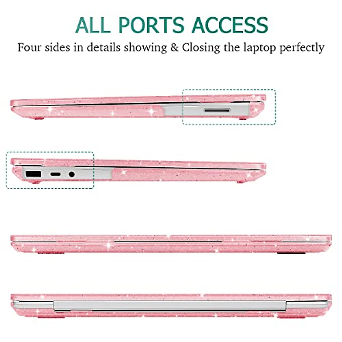 May Chen Compatible with 12.4 inch Microsoft Surface Laptop Go 2 Models: 1943 2013, Release 2022 Fashion Plastic Hard Shell Case with Screen Protector + Keyboard Cover + Dust Plugs, Pink Glitter