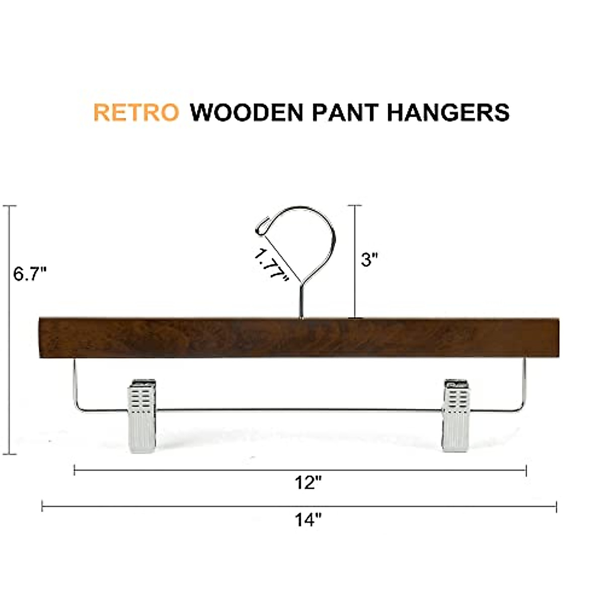 Amber Home Walnut Wooden Pants Skirts Hangers 24 Pack, Solid Wood Trousers Bottom Hanger with 2-Adjustable Clips, Clip Hangers for Slacks, Jeans, Shorts (Walnut, 24)