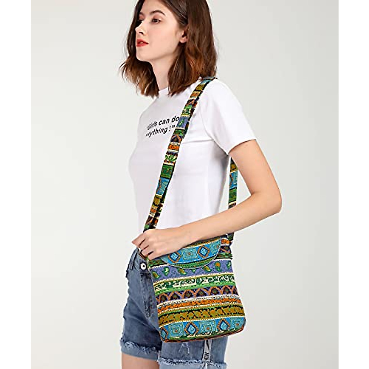 OPQRSTU Women's Retro Small Size Canvas Shoulder Bag Hippie Hobo Crossbody Handbag Casual Tote (Green)