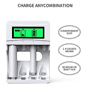 Deleepow Rechargeable AA Batteries with Charger 3300mAh Nimh AA Rechargeable Batteries 8 Count 1.2V 1200 Cycle with LCD Charger High Capacity Performance