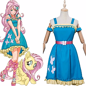EChunchan Pony Fluttershy Cosplay Costume Human Princess Dress Halloween Masquerade Party Role Play Costume (Female XXL) Multicoloured