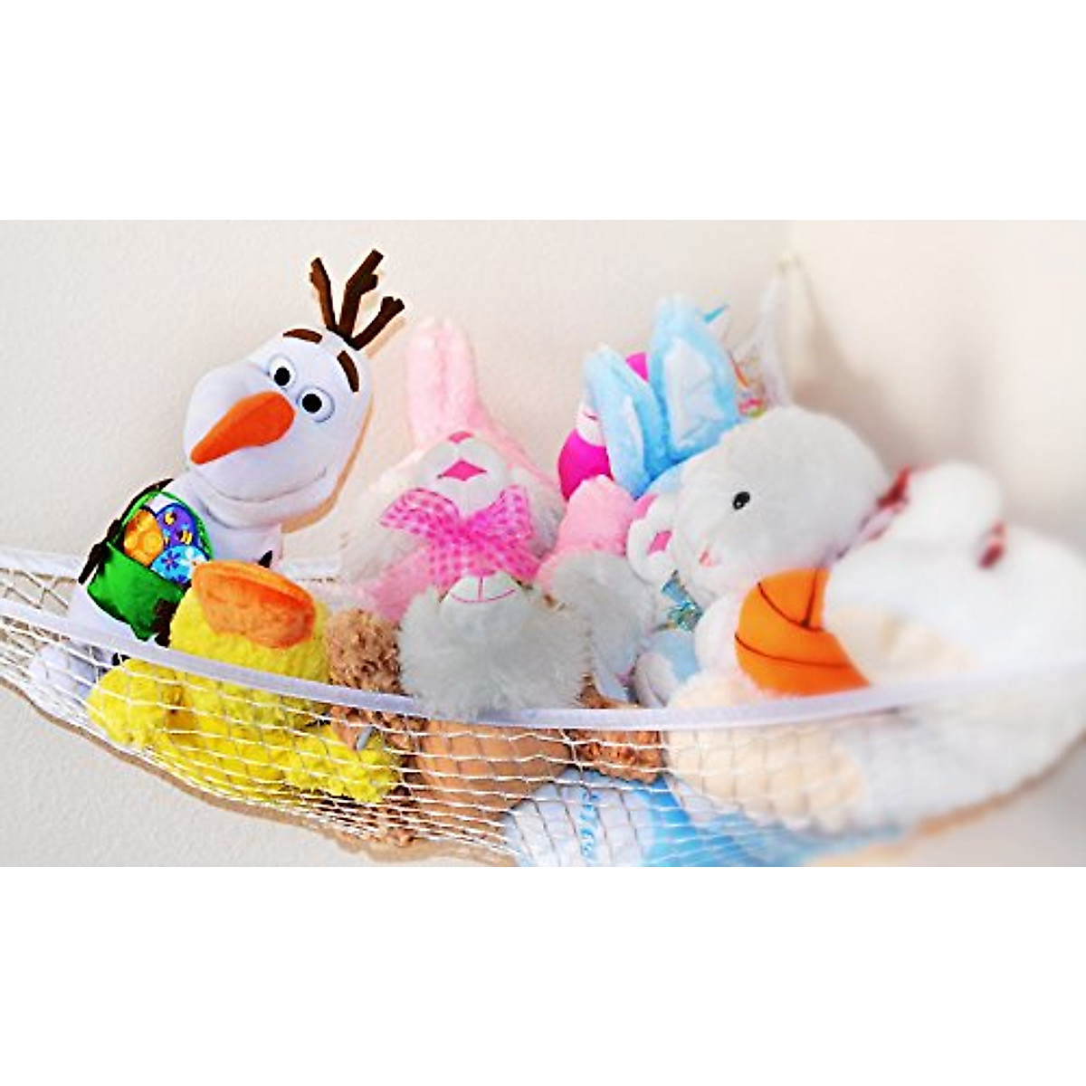 Enovoe Stuffed Animal Toy Hammock - Hanging Storage Net - Toy Organizer for Clean, Organized and Orderly Room - Comes with an E-Book - Durable and Easy to Install - Nylon and Polyester (White)