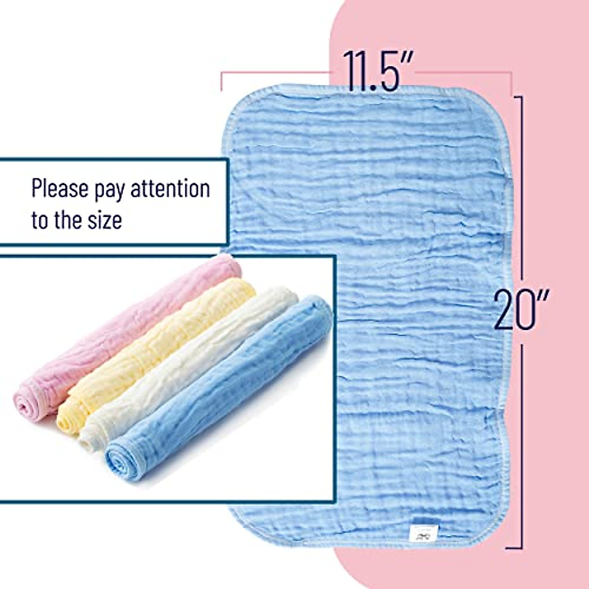 Mr. Pen- Muslin Burp Cloths, 4 Pack, Large, 20” x 11.5”, Colorful Burp Cloths Baby Girl, Burp Cloths Baby Boy, Burping Cloths for Babies, Burp Cloths, Muslin Washcloths, Burp Clothes