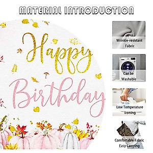 AIBIIN 7x5ft Happy Birthday Backdrop for Sweet Grils Fall Birthday Party Decorations Blush Pink Pumpkins Gold Glitter Maple Leaf Photography Background Bday Banner Photo Shoot Props