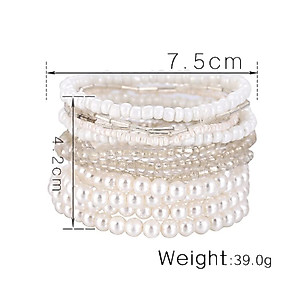 Fuqimanman2020 Boho Multilayer Crystal Beaded Stackable Stretch Bracelets Strand Elestic Simulated Pearl Bohemian for Women Boho Handmade Jewelry-White A