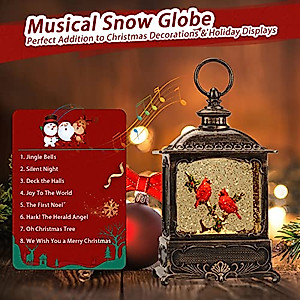 Cardinal Christmas Decorations Musical Snow Globe Lantern, Lighted Snow Globe with Swirling Glitter, 3 AA Battery Operated & USB Powered, Cardinal
