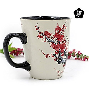 Asmwo Color Changing Heat Sensitive Magic Funny Art Mug Large Coffee Tea Plum Blossom Porcelain Mugs for Women Mom grandma Gifts 16oz Black Change Glow Red Cups