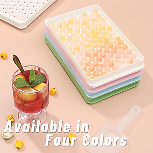 Ziofan Mini Ice Cube Tray with Lid and Bin, 104x4 Pcs Tiny Round Crushed Ice Trays for Freezer, Easy Release for Chilling Drinks, Coffee, Cocktail, Juice (Blue) 4 Pack