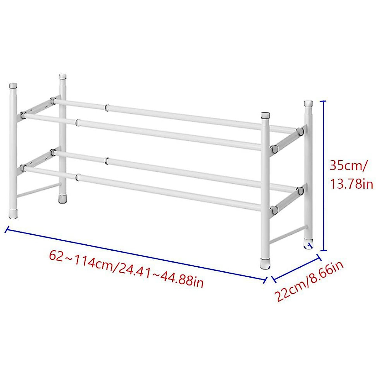 BNMGH 2-Tier Expandable Shoe Rack for Closet, Stainless Steel Freestanding Telescopic and Stackable Sturdy Durable 12-Pairs Storage Organizer Entryway Doorway 1pc (Silver)