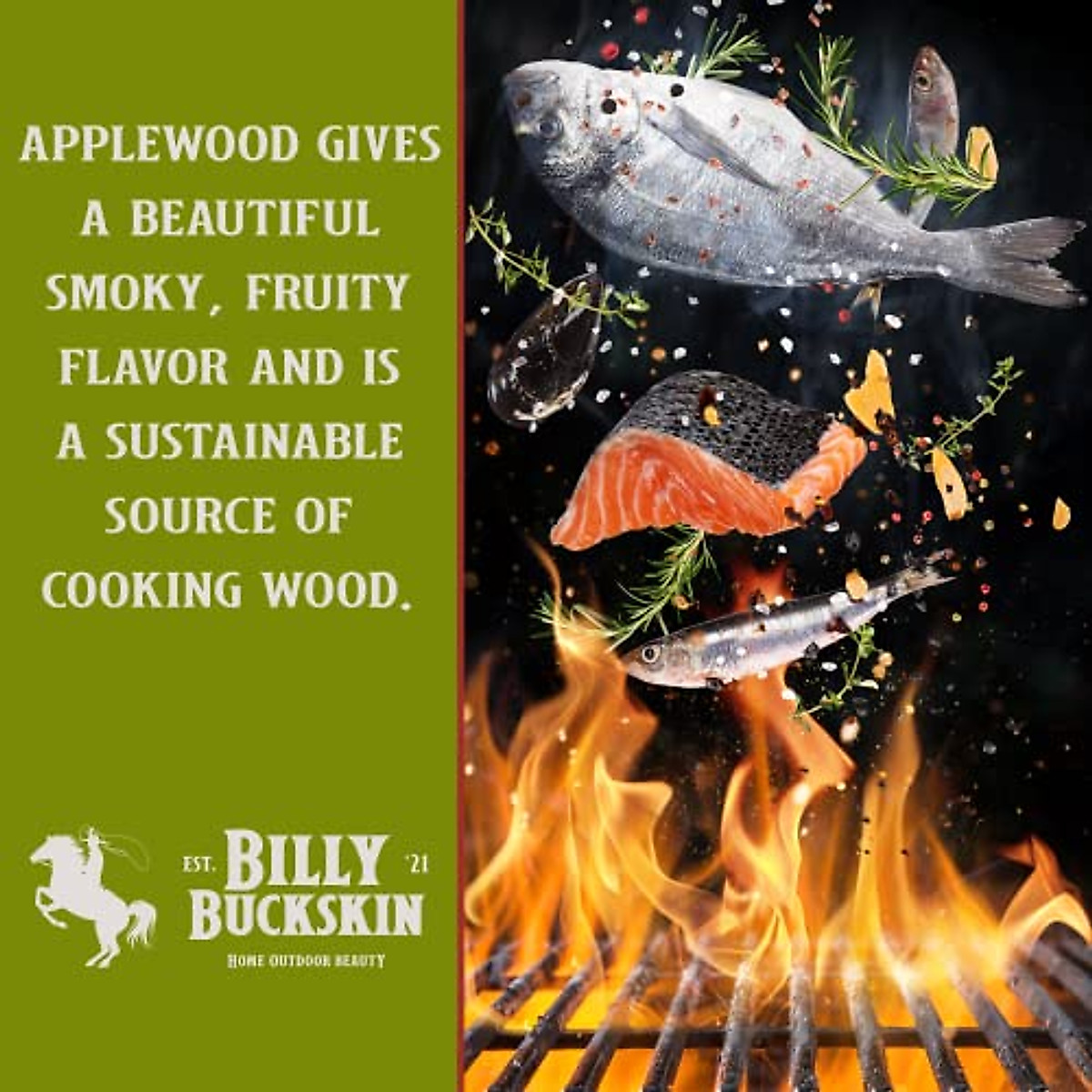 Applewood Cooking Wood for Wood Fire | Apple Firewood Logs | Fruity Flavors, Includes Apple Chips and Fatwood Firestarter Sticks | by Billy Buckskin Co.