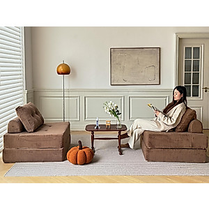 N&V Free Combination Convertible Folding Sofa Bed, Armless Foam Floor Sofa, Sleeper Floor Couch for Living Room and Bedroom Sleeper Chair with Pillow(Brown, 35 * 35 inch)