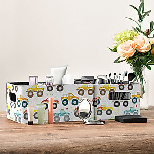 Emelivor Kids Doodle Monster Truck-01 Storage Basket Bins Set (2pcs) Felt Collapsible Storage Bins with Dual Handles Closet Storage Bins for Laundry Room Organization