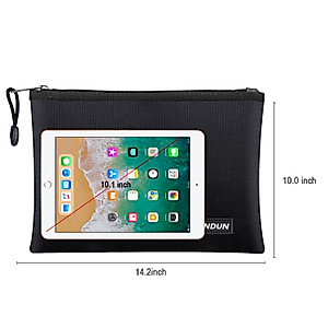 JUNDUN Fireproof Document Bags,14.2”x 10.0”Waterproof and Fireproof Money Bag,Fireproof Safe Storage Pouch with Zipper for A4 Document Holder,File,Cash and Tablet