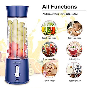 AIKIDS Portable Blender - 17Oz Personal Blender for Smoothies and Shakes | 4000mAh Rechargeable USB Mini Blender with 6 Blades | Handheld Blender for Sports Travel Gym
