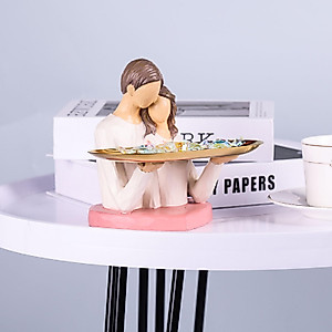 XMGZQ Cozy Couple Key Tray,Couple Statue with Tray,Couple Figurines Key Bowls for Entry Table,Wedding Gift for Couple,Personalized Wedding Gifts for The Couple