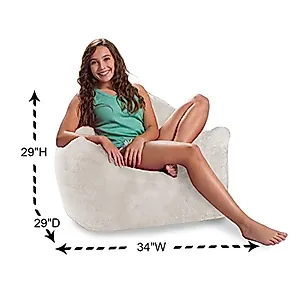 Posh Creations Structured Comfy Bean Bag Chair for Gaming, Reading, and Watching TV, Malibu Lounge, Rabbit Fur - Cream