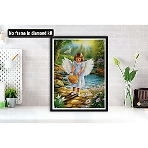 Bimkole 5D Diamond Painting Kits Angel Girl, Full Drill Flowers DIY Rhinestone Embroidery Set Paint with Diamonds Art by Number Kits Cross Stitch Home Wall Craft Decoration 12X16 inch