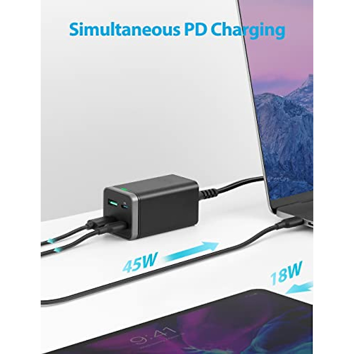 USB C Charger, GaN 65W 4-Port Desktop USB Charging Station with 2 USB-C Ports +2 USB-A Ports PD Fast Charger for MacBook Pro Air, Dell XPS 13, iPad Pro, iPhone 14 13 12 Pro Max, Galaxy and More(Black)