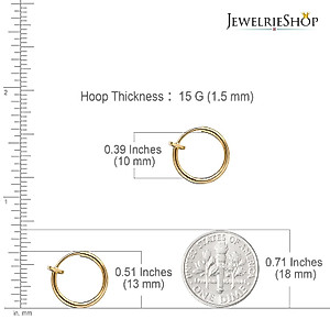 JewelrieShop Retractable Earrings Fake Hoop Fake Nose Ring Non Pierced Earrings Fake Cartilage Piercing Clip on Nose Ring for Women (Gold, 1 Pair)