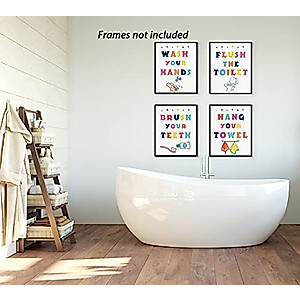 InSimSea Funny Bathroom Signs Prints, Bathroom Quotes and Sayings Art Prints, Kids Bathroom Wall Decor, set of 4, 8x10 inch, Unframed