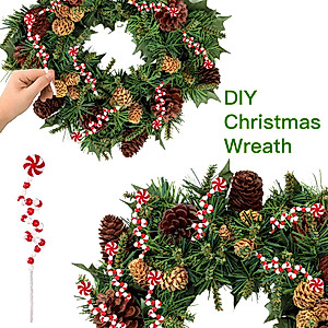 Sggvecsy 36 Pcs Christmas Curly Pick Red White Christmas Picks Christmas Tree Pick Candy Cane Christmas Decorations Christmas Tree Candy Shape Ornaments for Home Vase Wreath DIY Craft Xmas Tree Topper