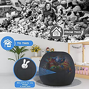 Bean Bag Chair Cover (No Filler) Stuffed Animal Storage for Kids Adults and Pets Bed. Waterproof Soft Premium Stuffable Bean Bag Chair Cover Leakproof Furniture Protector Large 300L(Grey)