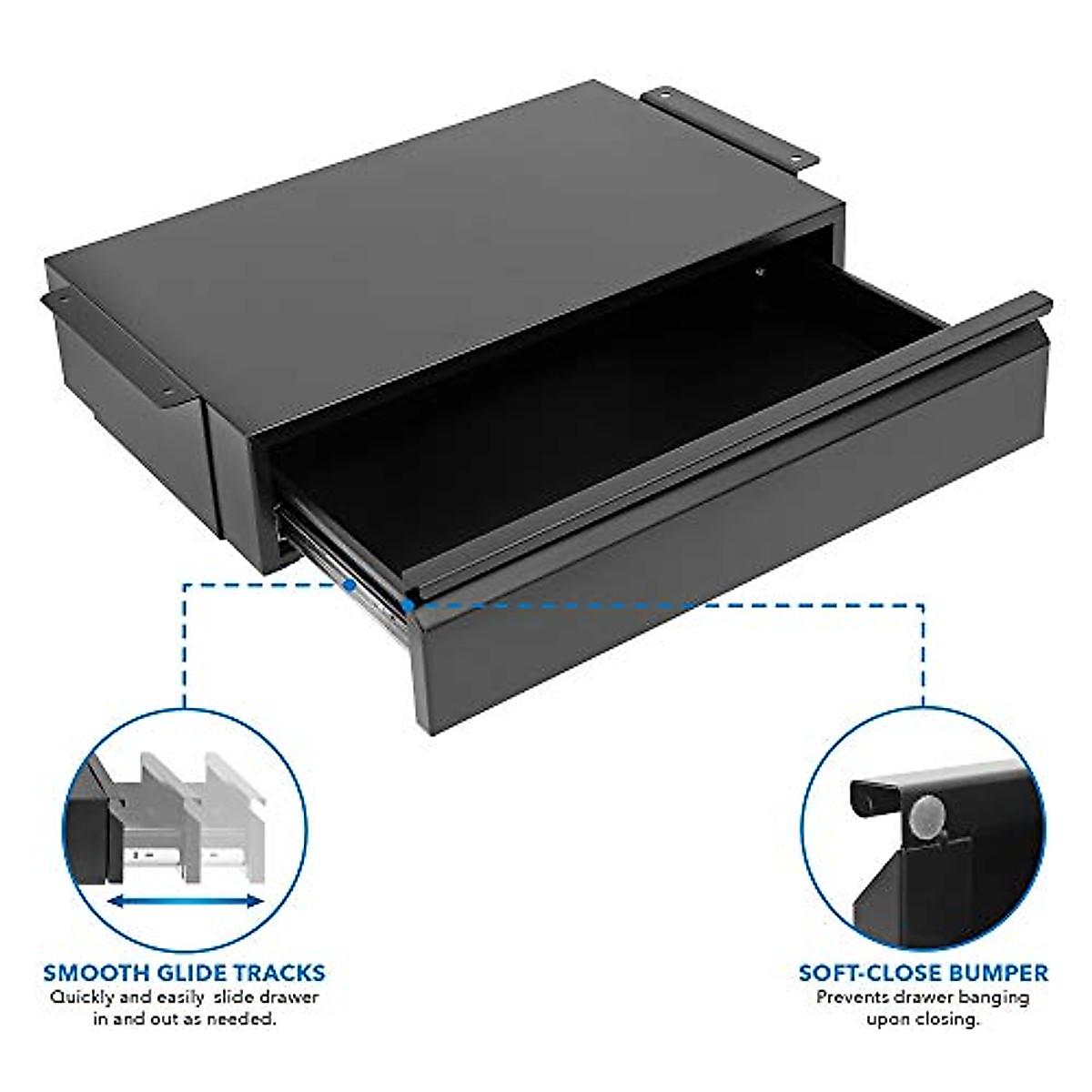 Mount-It! Under Desk Pull-Out Drawer Kit with Smooth Sliding Track | Office Storage Organizer | Mounts to Desktops Tables and Workbenches Over 0.71 Inches Thick | Matte Black