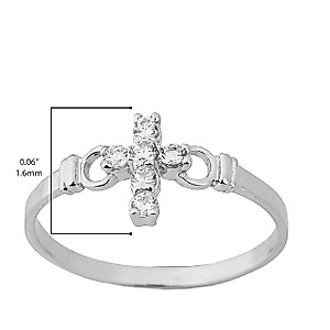 Religious Jewelry Elegant Sterling Silver CZ Christian Cross Ring (Size 4.75)
