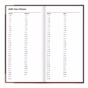 Letts of London Classic Weekly/Monthly Planner, 12 Months, January to December, 2024, Gold Corners, Vertical, Slim Size, 6.625" x 3.25", Burgundy (C32SUBY-24)