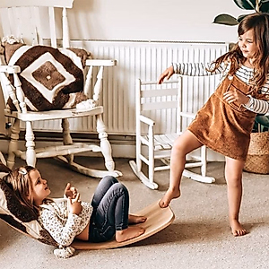 Gentle Monster Wooden Wobble Balance Board, 35 Inch Rocker Board Natural Wood, Kids Toddler Open Ended Learning Toy, Yoga Curvy Board for Classroom & Office Adult