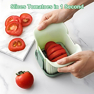 Tomato Slicer with Base, Fruit and Vegetable Slicer, Stainless Steel Kitchen Gadgets for Tomato, 7 Sharp Blades Sliced Small Multifunctional Tool for Potato, Onion, Grape