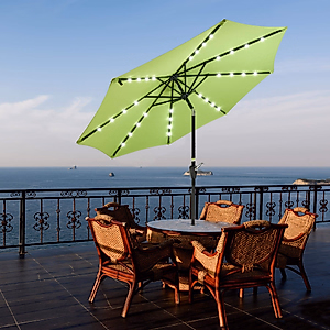 Yescom 9ft 32 Solar Powered LED Light Outdoor Patio Umbrella with 8 Rib Crank Tilt for Table Market Beach Yard Cafe Deck