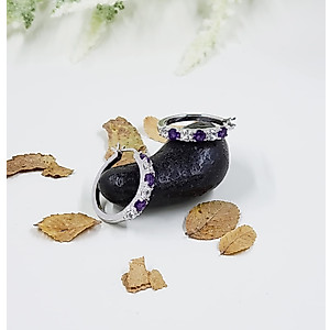 Tirafina Amethyst and Lab-Created White Sapphire Hoop Earrings, Alternating Stones, Birthstone Jewelry, Sterling Silver (3mm Stone)