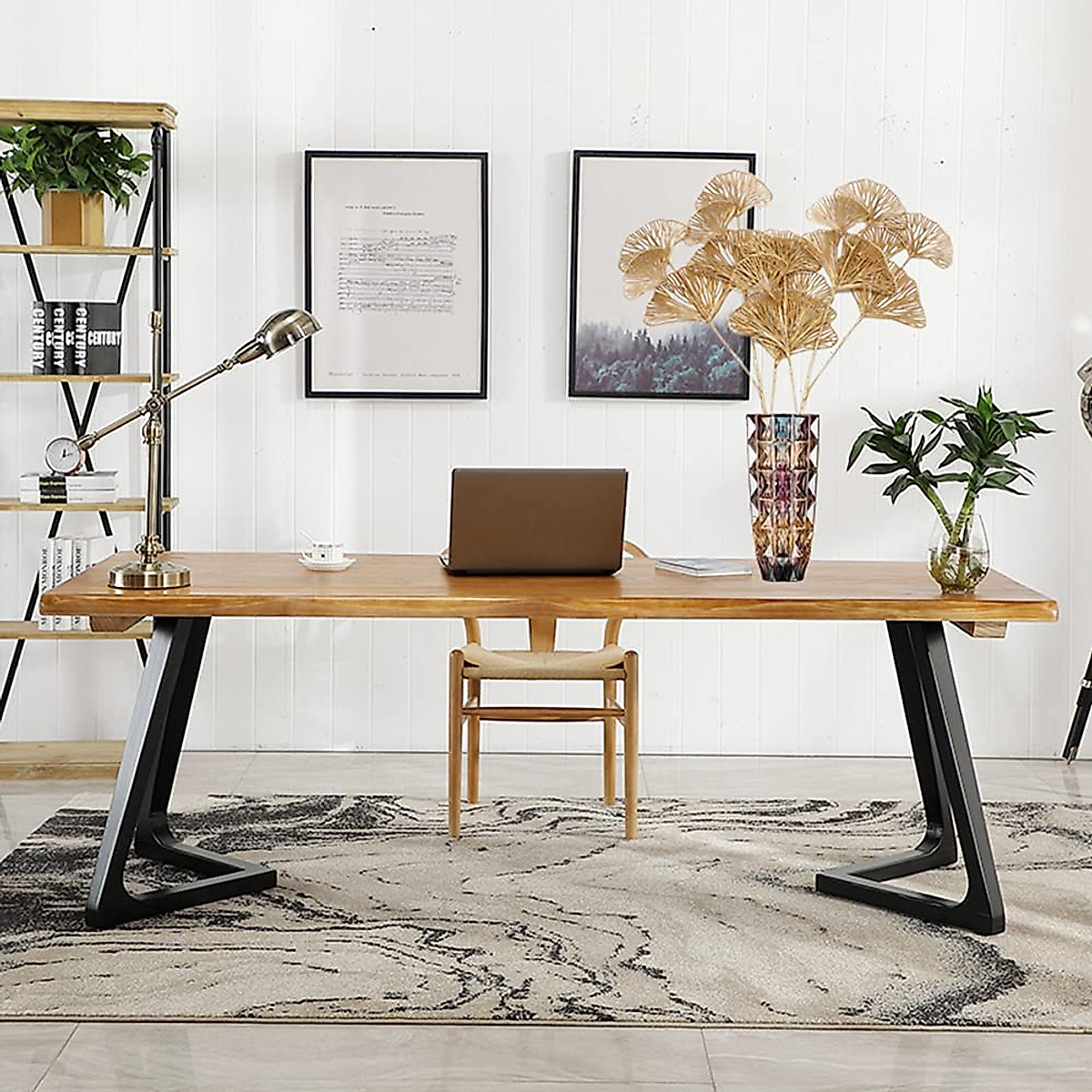 PASYOU Artificial Plants for Christmas Decor, Golden Plastic Grass Fake Shrubs Apricot Leaves Indoor Outdoor Home Garden Party Hotel Verandah Wedding Event Faux DIY Decoration - 26.8 Inch Gold 2 Pack