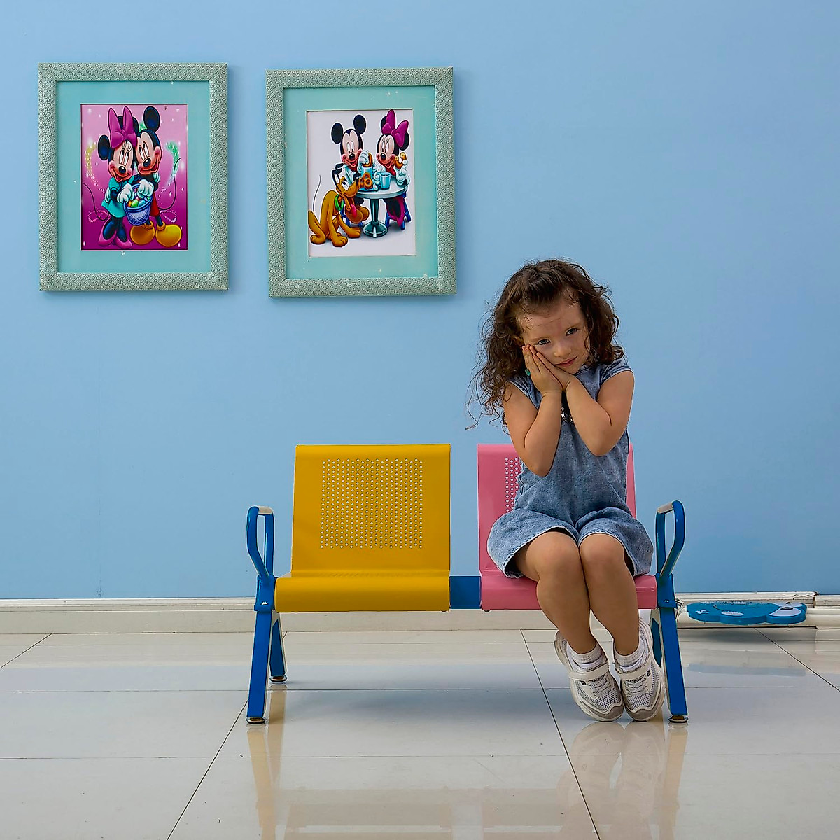 Walmokid Children Kids Chairs 2 Seat & 3 Colors Chairs with Steel Frame for Toddlers Kindergarten Home Indoor Use（Pink&Yellow&Blue）…