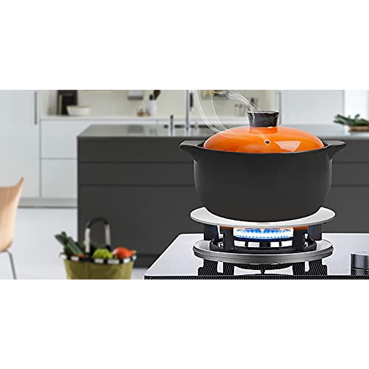 Heat Conduction Plate for Gas Stove,Heat Diffuser Stainless Steel Induction Adapter Plate Removable Handle, Coffee Milk Cookware Induction Hob Heat Cooking 9.45inch