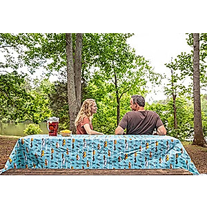 Camco Life is Better at the Campsite Tablecloth with Bench Covers | Provides a Clean Eating Surface for Outdoor Activities | Features an RV and Tree Sketch Design | (53380)
