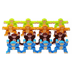 Toyssa Wooden Stacking Games Monkeys Interlock Toys Balancing Blocks Games Toddler Educational Toys for 3 4 5 6 Years Old Kids Infants Adults 16 Pieces