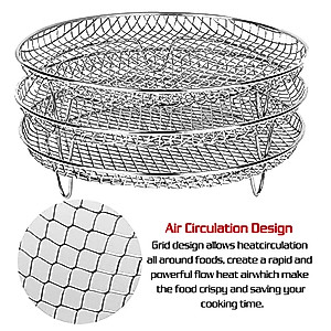 Air Fryer Accessories, Three Stackable Dehydrator Racks for Gowise Phillips USA Cozyna Ninja Airfryer,Stainless Steel Air Fryer Rack Fit all 4.2QT - 5.8QT Air fryer,Oven,Air Flow Racks,Press Cooker